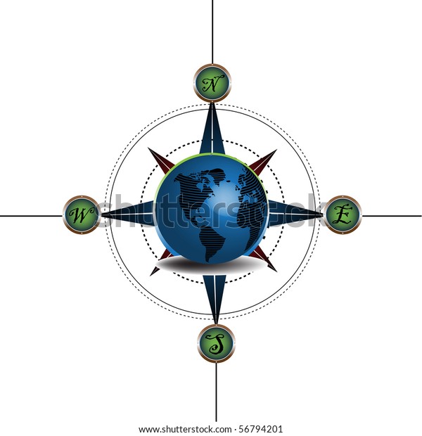 Abstract Colorful Illustration Compass Blue Globe Stock Vector (Royalty ...