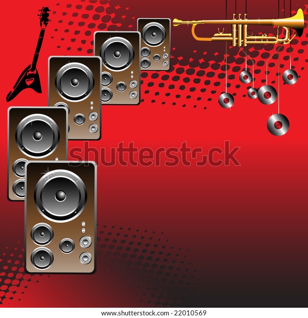 Abstract Colorful Red Background Loudspeakers Golden Stock Vector ...