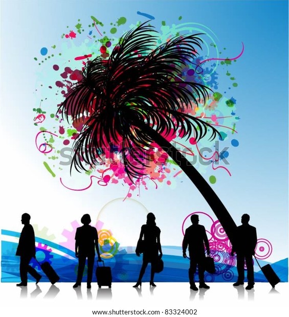 Abstract Colorful Vector Palm Tree People Stock Vector (Royalty Free ...