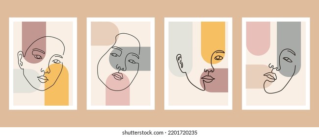 Abstract Contemporary Line Portrait Face Boho Stock Vector (Royalty ...