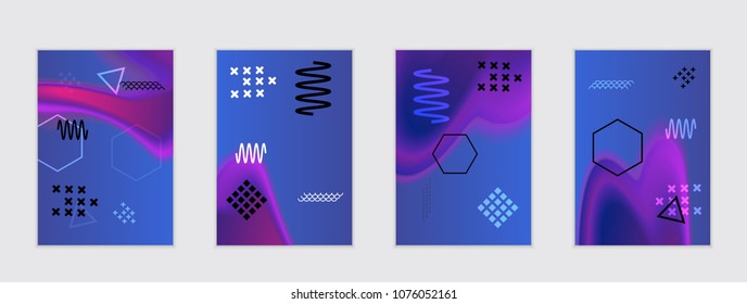 Abstract Violet Isometric Posters Set Trendy Stock Vector (Royalty Free ...