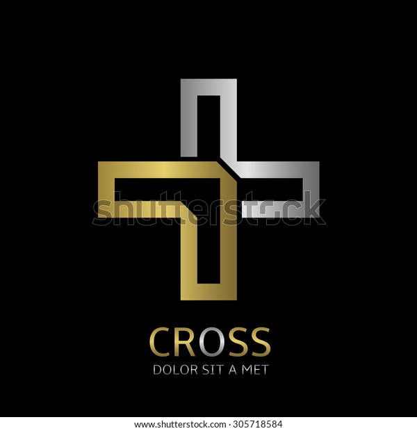 Abstract Cross Symbol Logo Silver Gold Stock Vector (Royalty Free ...