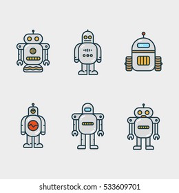Robots Minimalistic Line Icon Set Stock Vector (Royalty Free) 513455470 ...