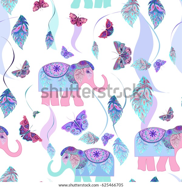 Abstract Elephant Feathers Leaves Design Prints Stock Vector (Royalty ...