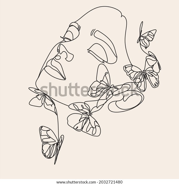 Abstract Face Butterfly One Line Drawing Stock Vector (Royalty Free ...