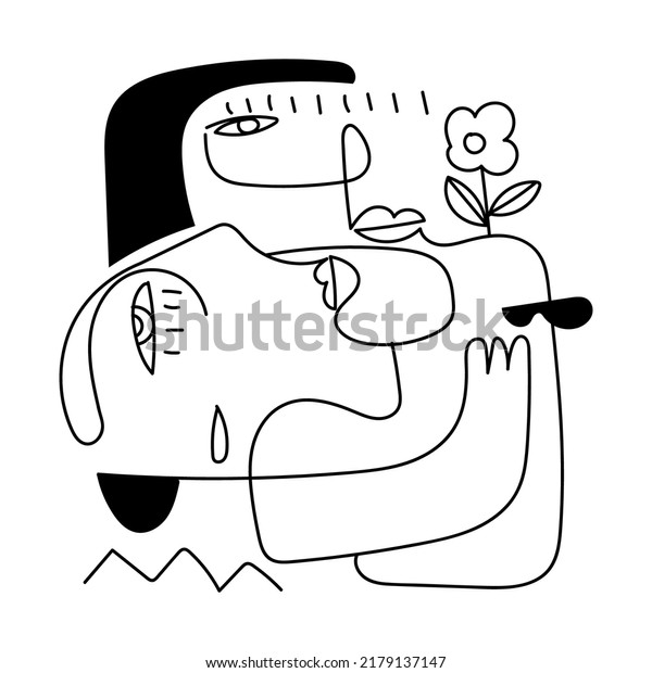 Abstract Face Drawing Aesthetic Minimal Continuous: เวกเตอร์สต็อก (ปลอด ...