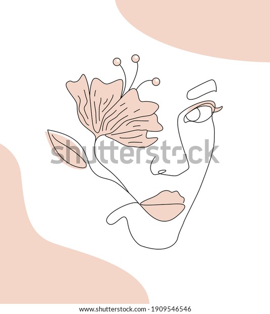 Abstract Face Flowers By One Line Stock Vector (Royalty Free) 1909546546