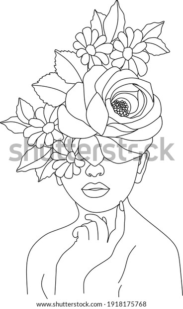 Abstract Face Flowers By One Line: стоковая векторная графика (без ...