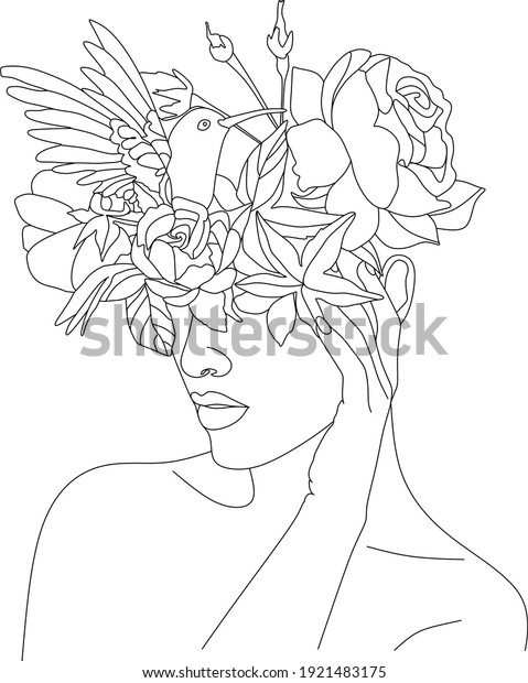 Abstract Face Flowers One Line Vector Stock Vector Royalty Free
