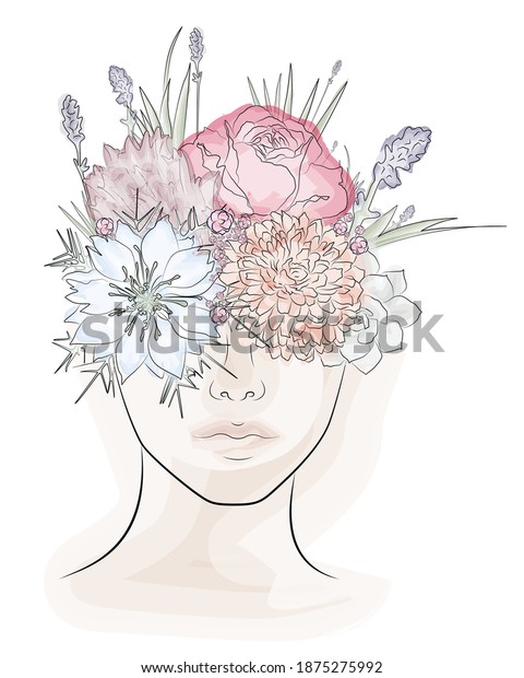 Abstract Face Flowers Watercolor Vector Drawing Stock Vector (Royalty ...