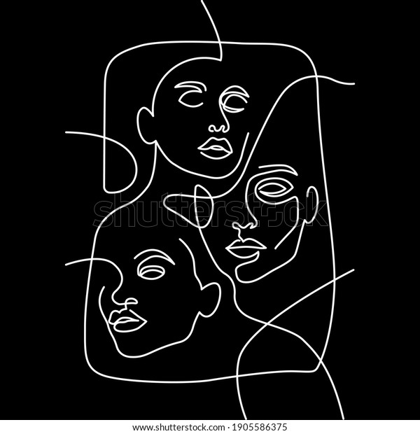 Abstract Faces Continuous Line Illustration Minimalist Stock Vector ...
