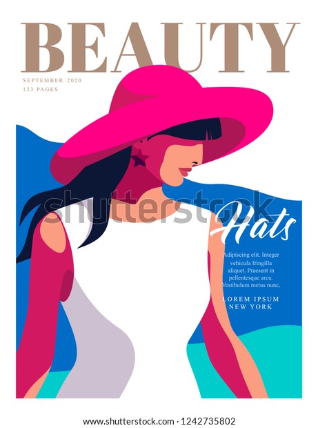 Abstract female character, face in profile, wearing big hat. Woman ...
