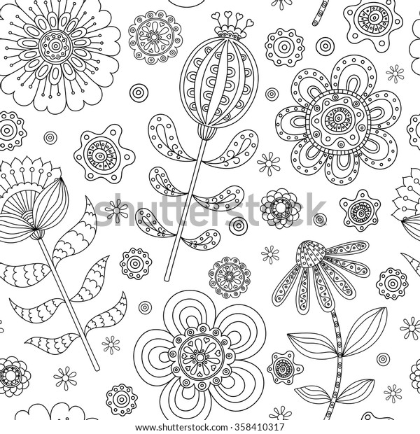 Abstract Floral Seamless Pattern Hand Drawn Stock Vector (Royalty Free ...
