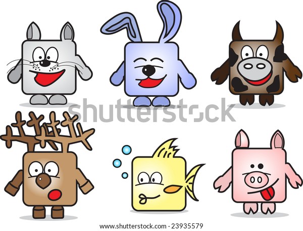 Abstract Four Cartoon Square Animals White: เวกเตอร์สต็อก (ปลอดค่า ...