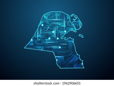 Abstract Futuristic Map Kuwait Circuit Board Stock Vector (Royalty Free ...