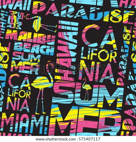 Abstract Geometric Pattern Flamingo Words California Vector de stock ...