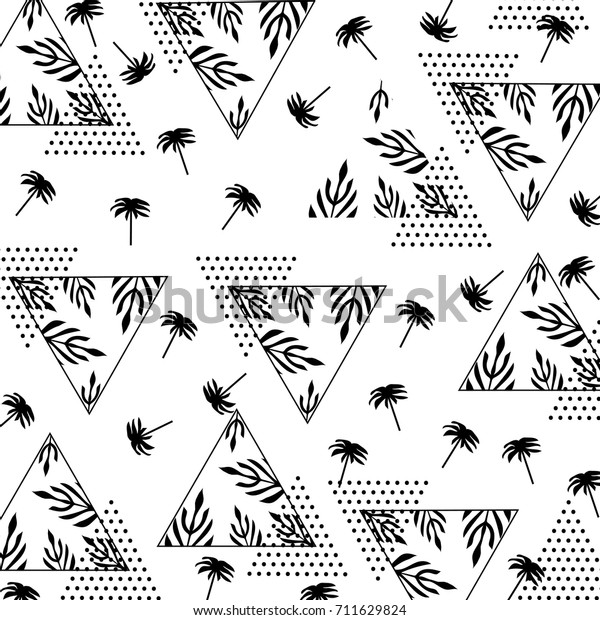 Abstract Geometric Tropical Patternblack White Memphisvintage: vetor ...