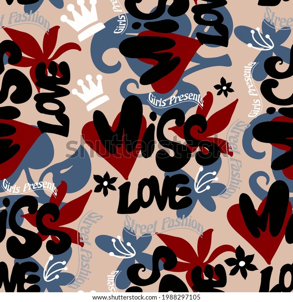 Abstract Hand Drawing Slogans Words Hearts Stock Vector (Royalty Free ...