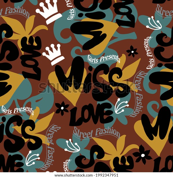 Abstract Hand Drawing Slogans Words Hearts Stock Vector (Royalty Free ...