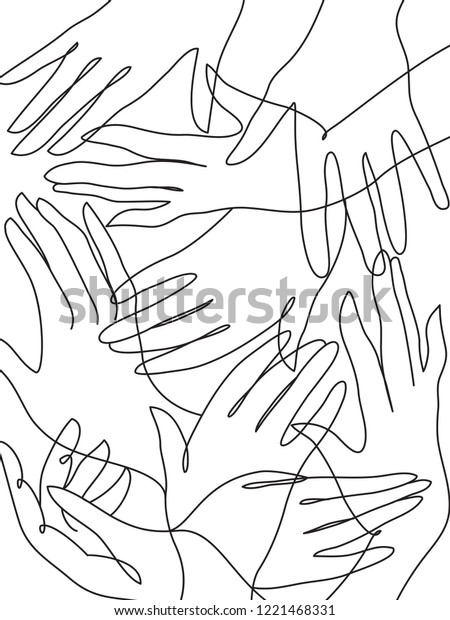Abstract Hands Together Line Art Stock Vector (Royalty Free) 1221468331