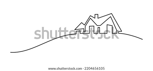 Abstract House On Hill Continuous Line Stock Vector (Royalty Free ...