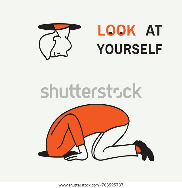 Abstract Illustration Man Kneel Down Looking Stock Vector Royalty Free