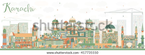 Abstract Karachi Skyline Color Landmarks Vector Stock Vector (Royalty ...