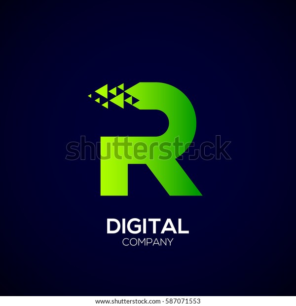 Abstract Letter R Pixel logo with Triangle Shape, Green Arrow Fly ...