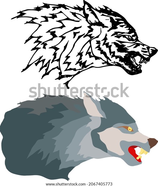 Abstract Line Art Snarling Wolf Baring Stock Vector (Royalty Free ...
