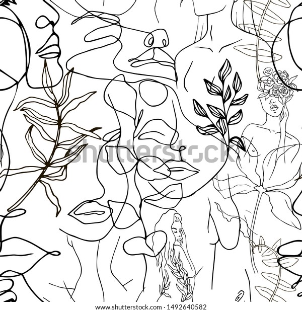 Abstract Line Art Texture Human Faces Stock Vector (Royalty Free ...