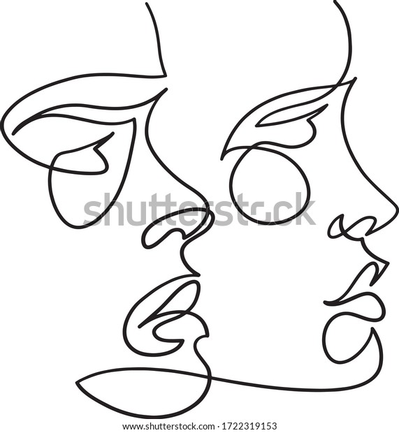Abstract Line Art Two Faces Contemporary Stok Vektör (Telifsiz) 1722319153