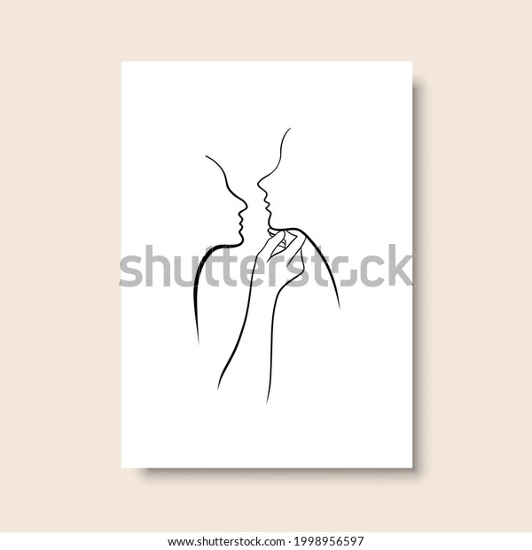 Abstract Minimal Couple Faces Line Illustration Stock Vector (Royalty ...
