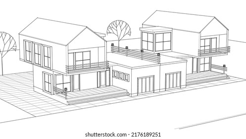 Abstract Modern House 3d Rendering Stock Vector (Royalty Free ...