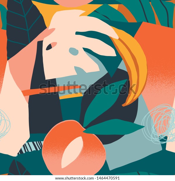 Abstract Modern Tropical Collage Various Fruits Stock Vector (Royalty ...