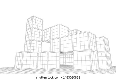 3d Wireframe Building Sketch Design Stock Illustration 1900450204