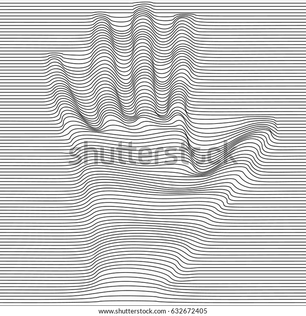 Abstract moire vector op art hand. Monochrome graphic black and white ...