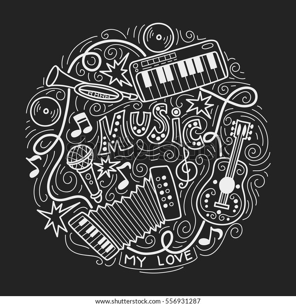 Abstract Music Background Collage Musical Instrumentshand Stock Vector ...