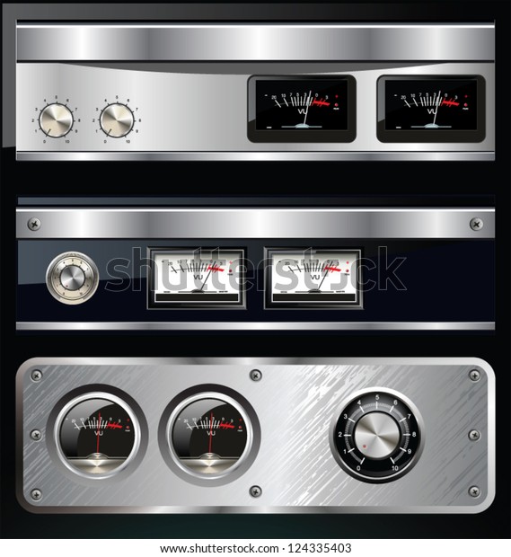 Abstract music banner with VU meter and volume knob