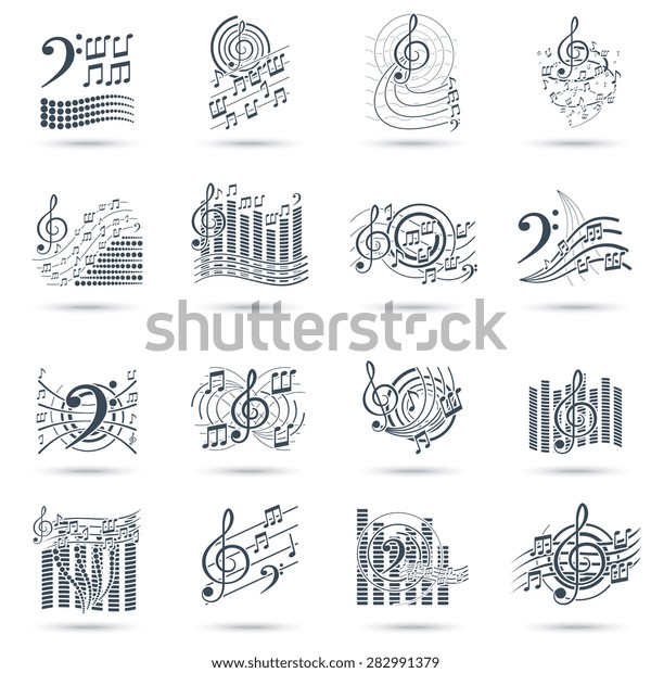 Abstract Music Notes Black Icons Set Stock Vector (Royalty Free ...
