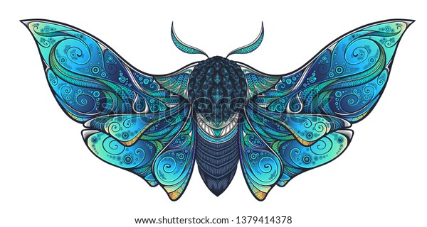 Abstract Mystical Moth Psychedelic Design Highdetailed Stock Vector (Royalty Free) 1379414378