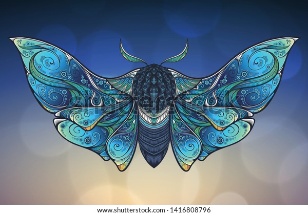 Abstract Mystical Moth Psychedelic Design Highdetailed Stock Vector ...