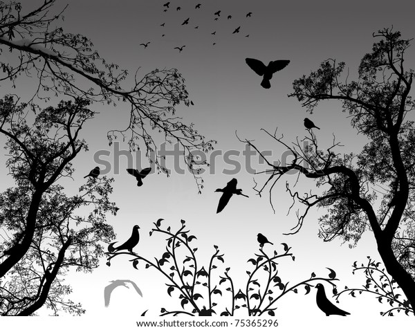 Abstract Nature Background Birds Trees Vector Stock Vector (Royalty ...