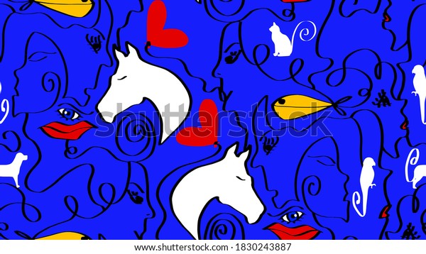 Abstract One Line Drawing Mix Animals Stock Vector (Royalty Free ...