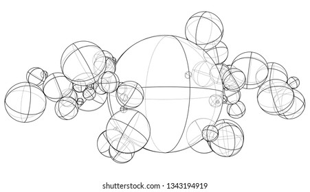 Abstract Outline Spheres Concept 3d Illustration Stock Illustration ...