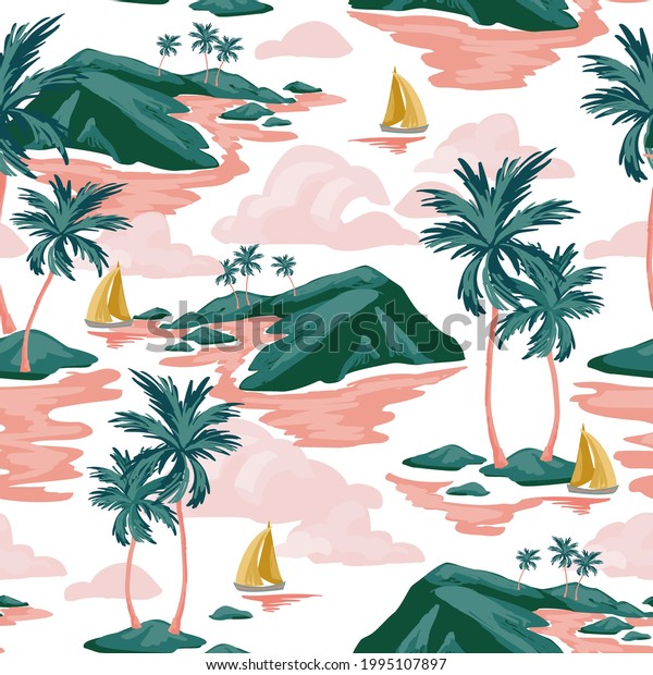 Abstract Paradise Island Seamless Pattern Tropics Stock Vector (Royalty ...