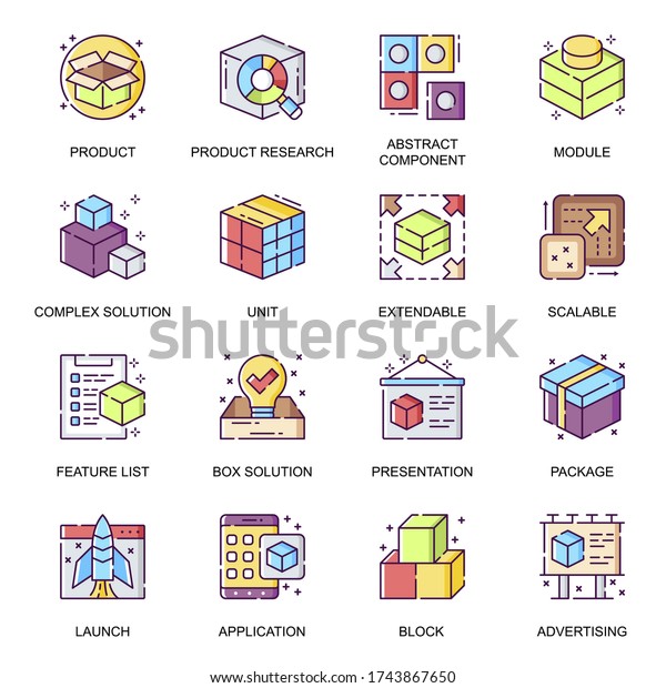 Jeu d'icônes plats de produit abstrait. : image vectorielle de stock ...