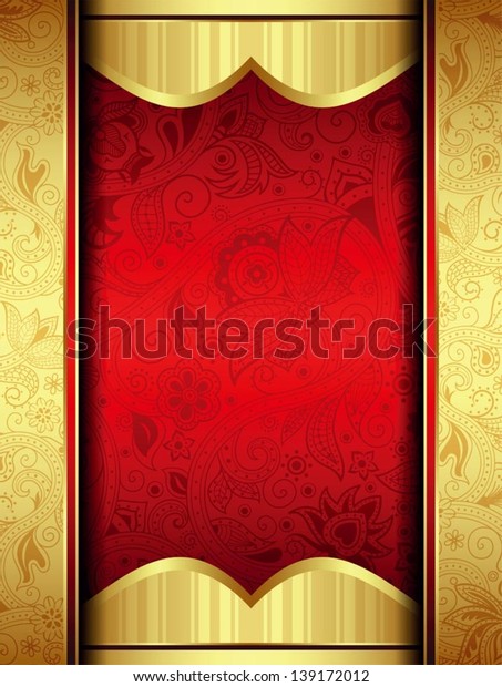 Abstract Red Gold Floral Frame Background Stock Vector (Royalty Free ...