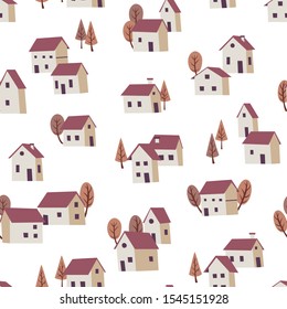 Abstract Seamless Pattern Houses Hand Drawn Stock Vector (Royalty Free ...