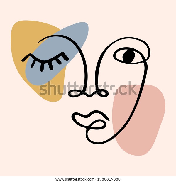 Abstract Shapes One Line Drawing On Stock Vector (Royalty Free ...
