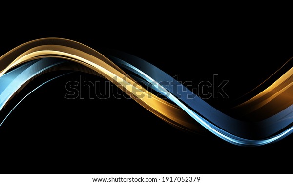 Abstract Shiny Gold Blue Wave Design Stock Vector (Royalty Free) 1917052379